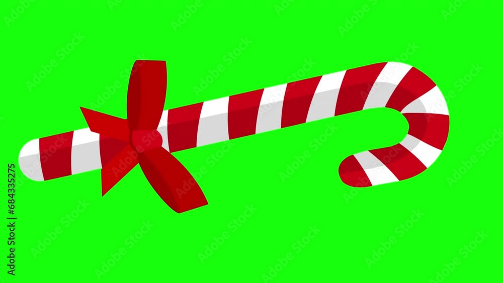 4k Animated Flat Candy Cane Isolated on Green Chroma Key Screen Candy ...