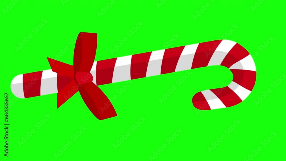 Loop Animated Flat Candy Cane Isolated on Green Chroma Key Screen Candy ...