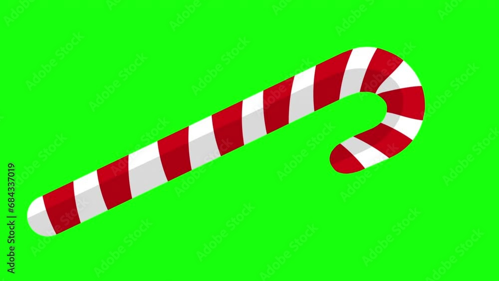 4k Animated Flat Candy Cane Isolated on Green Chroma Key Screen Candy ...