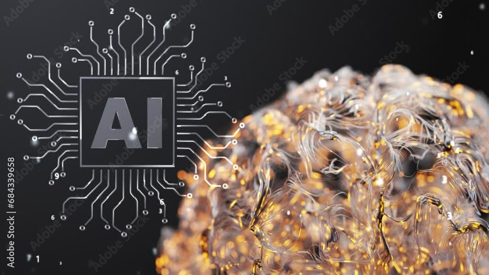 Animation graphic design of brain stem. Futuristic human brain ...