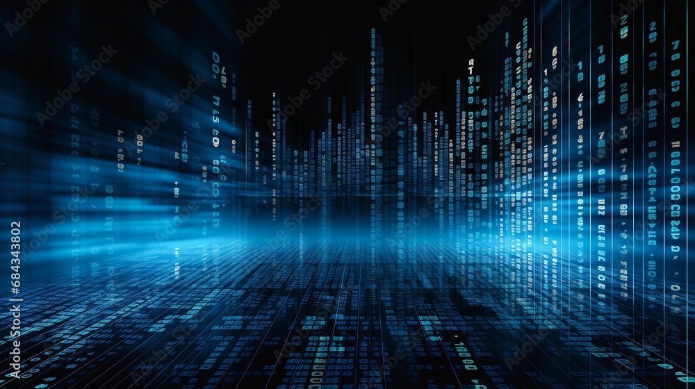 blue background lot binary code middle abstract advanced economy blurry ...