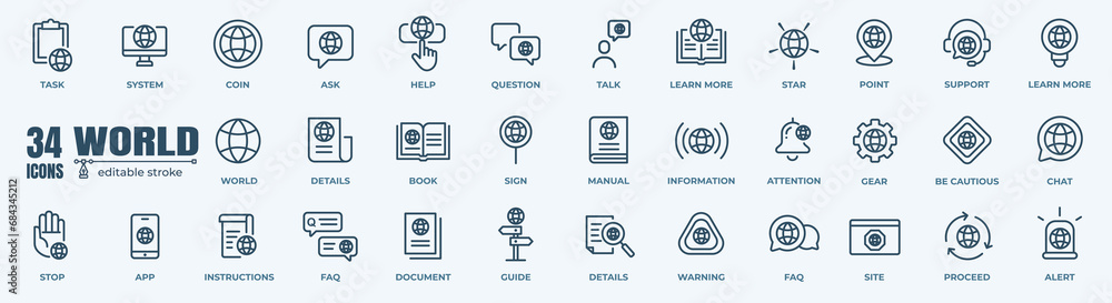 World,globe and earth icons set, isolated on white, vector outline ...