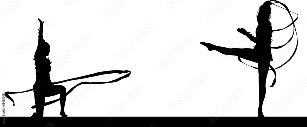 silueta, deporte, ilustración, vector, baile, mujer, acrobacia, liston ...