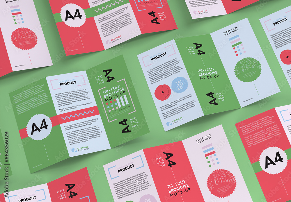A4 Tri-Fold Brochures Mockup Set Scene Stock Template | Adobe Stock