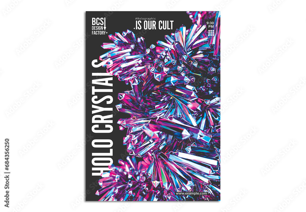 Holographic 3D Crystals Poster Layout Stock Template | Adobe Stock
