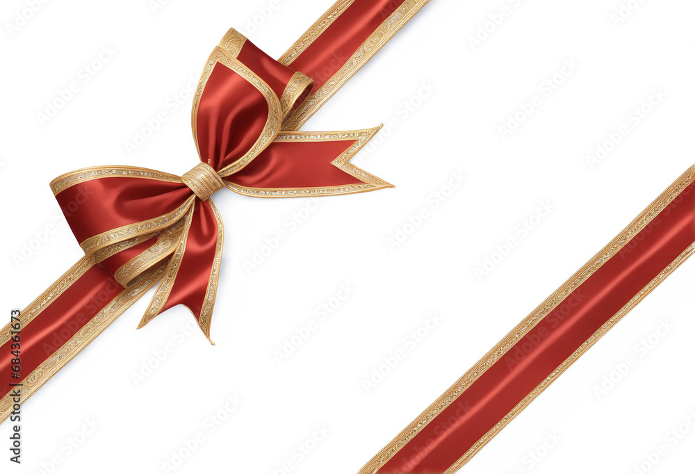 red ribbon and bow with gold led diagonally through the image isolated ...