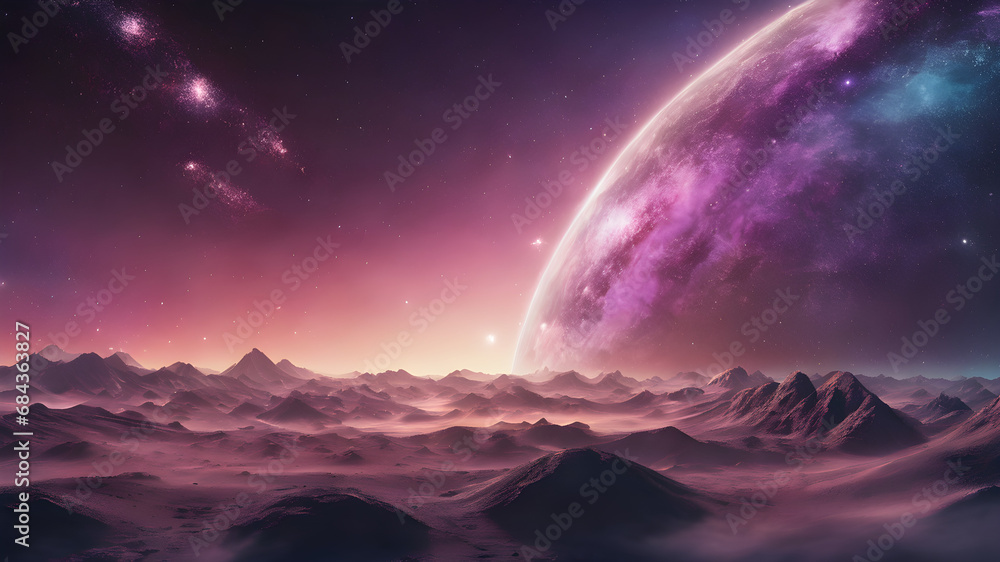 Create a celestial-inspired abstract background featuring cosmic dust ...