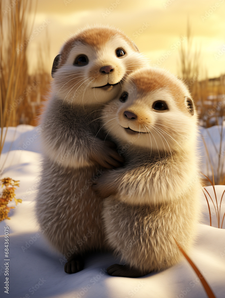 National Hugging Day. Cute animated animals hug each other. celebration ...