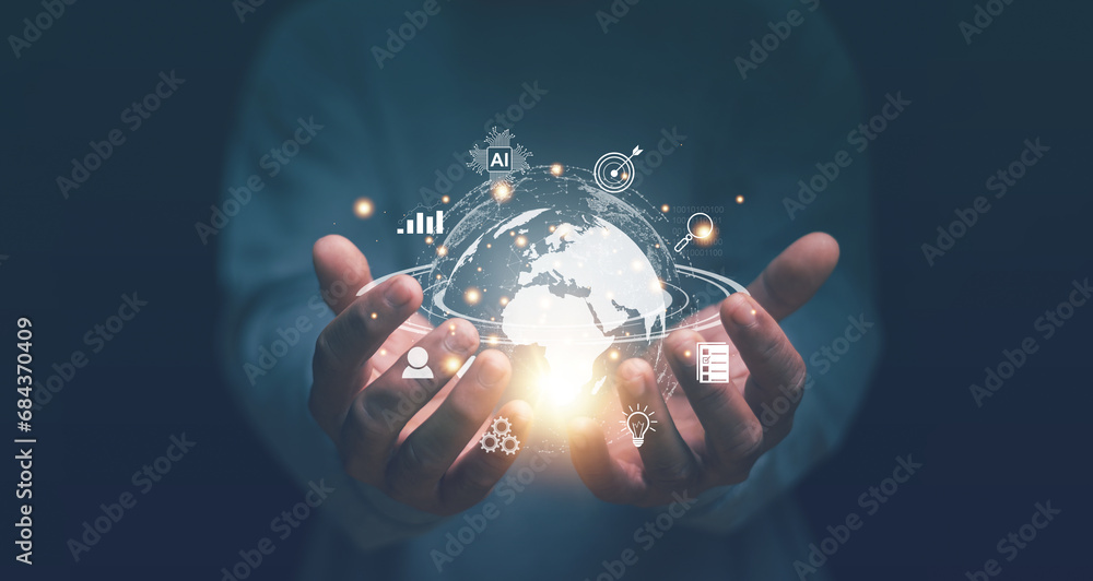 Foto de Business global data internet connection technology and digital marketing, Businessman ...