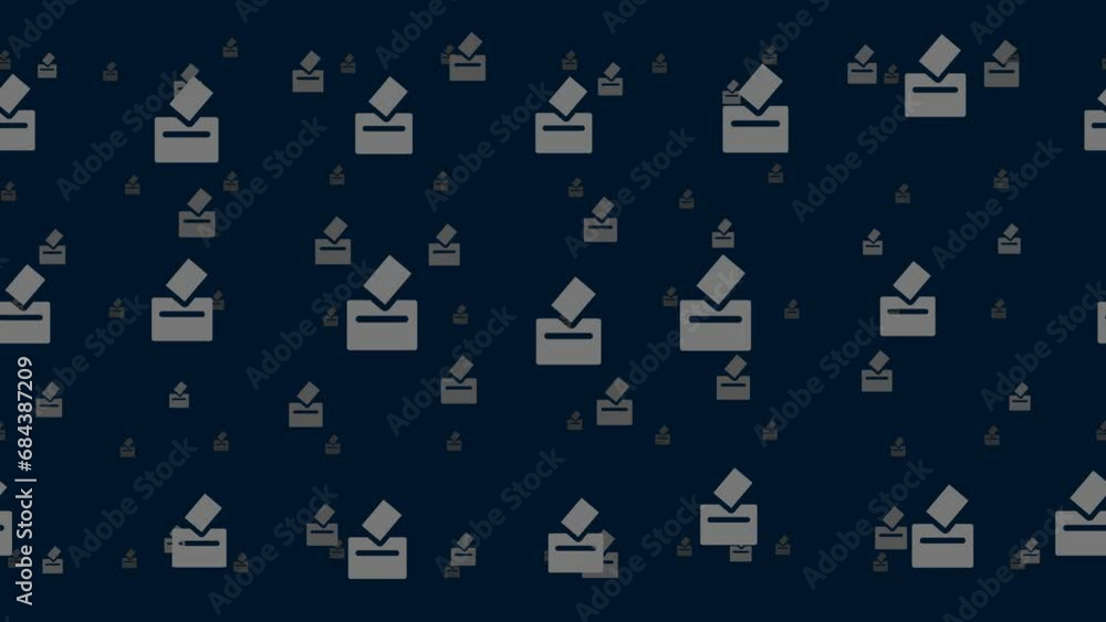 Vote symbols float horizontally from left to right. Parallax fly effect. Floating symbols are ...