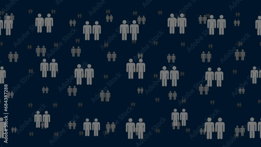 Man with man symbols float horizontally from left to right. Parallax ...