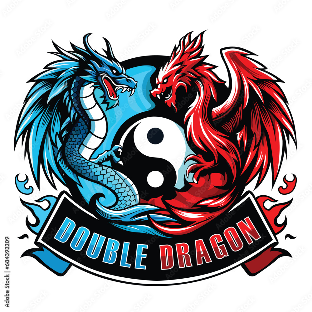 Logo Double dragon isolated on white background. vector illustration ...
