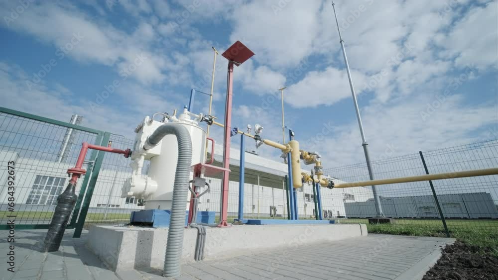 Gas distribution station. Industrial facility. Gas processing station ...