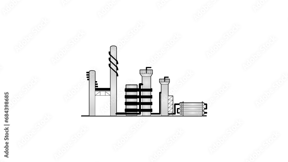 Gas processing plant drawing showing separation columns, pressure ...