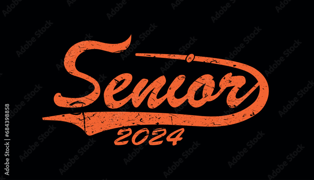 Seniors 2024 Vector, T shirt Design, orange with Black background ...