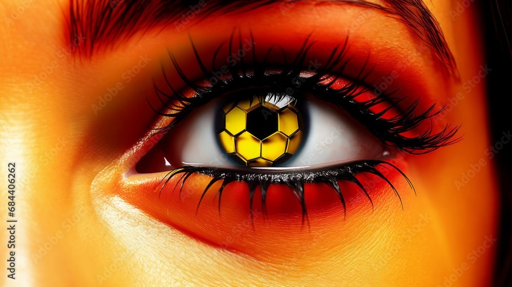 Illustration of eye of a girl with yellow soccer ball instead of iris ...