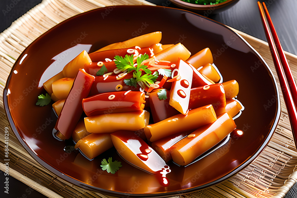 Gochujang Tteokbokki is a Korean food, and Tteokbokki is a thin, chewy ...