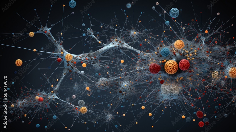 A highly-detailed visualization displaying neurotransmitter molecules ...