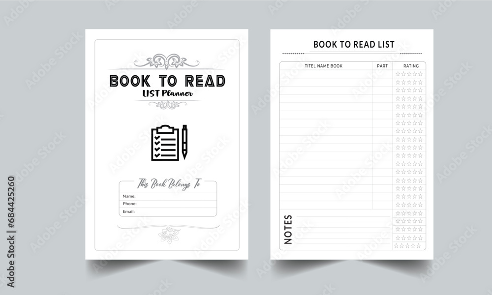 Book to Read List Planner template set. Set of planner and to do list ...