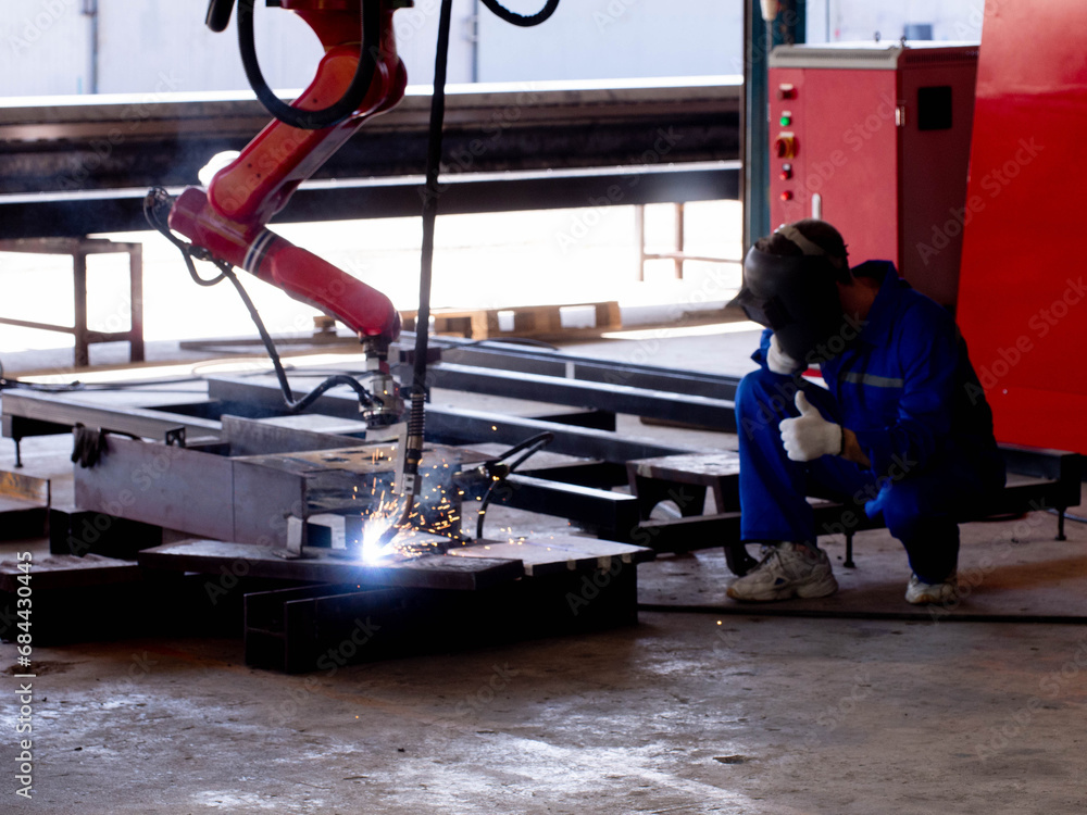 man labor staff wear blue uniform factory company person people human ...