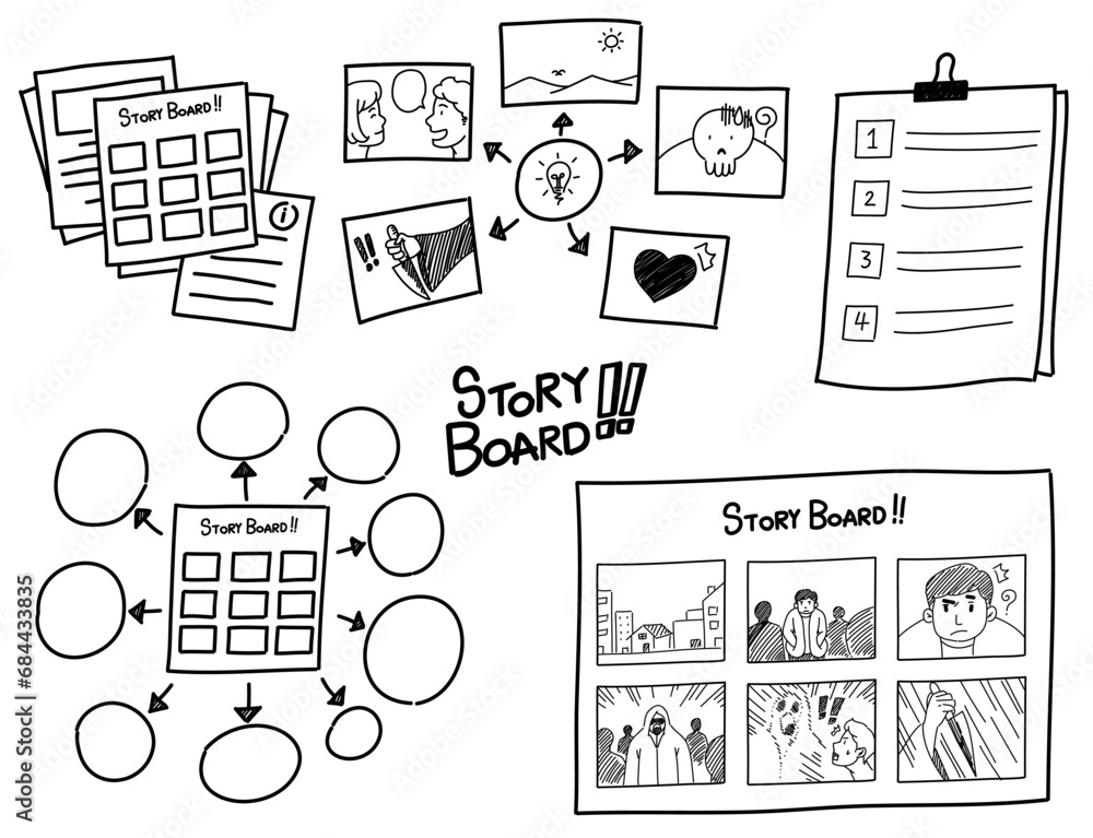 Doodles storyboard hand drawn sketch icon vector, simple sketch hand ...
