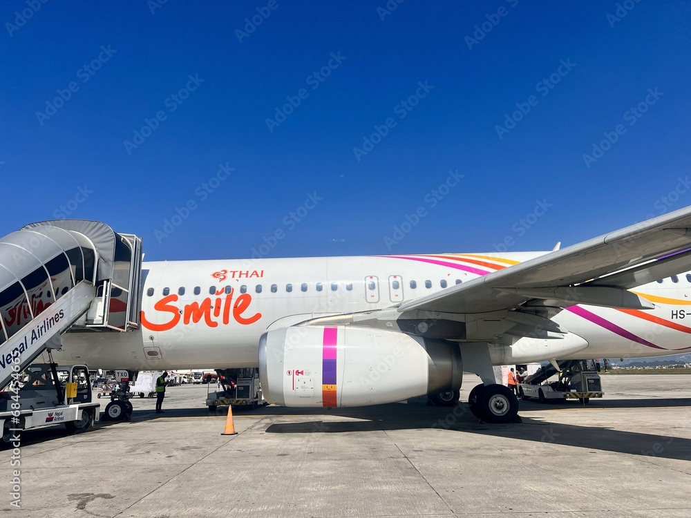 Kathmandu Nepal - October 22 2023: Thai Smile aircraft for passenger ...