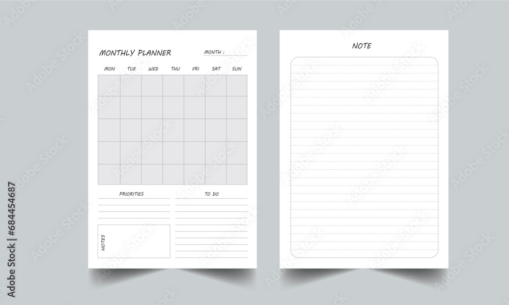 Editable Monthly Planner KDP Interior Printable Template Design. Stock ...