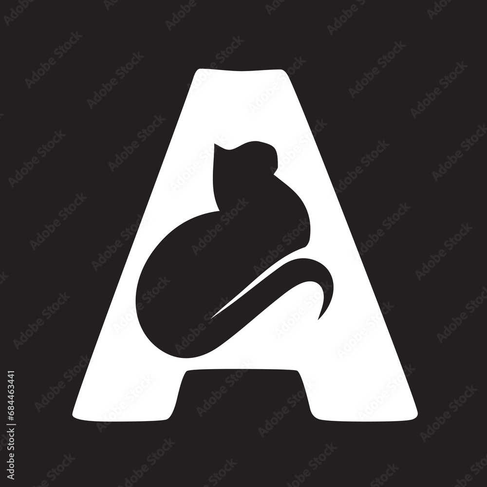 Alphabet A with Cat logo. English alphabet A. Children's colored letter ...