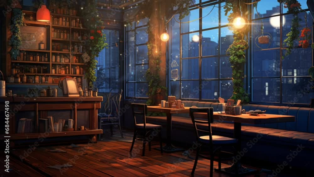 Cafe at night, background for lofi music and perfect for streaming ...