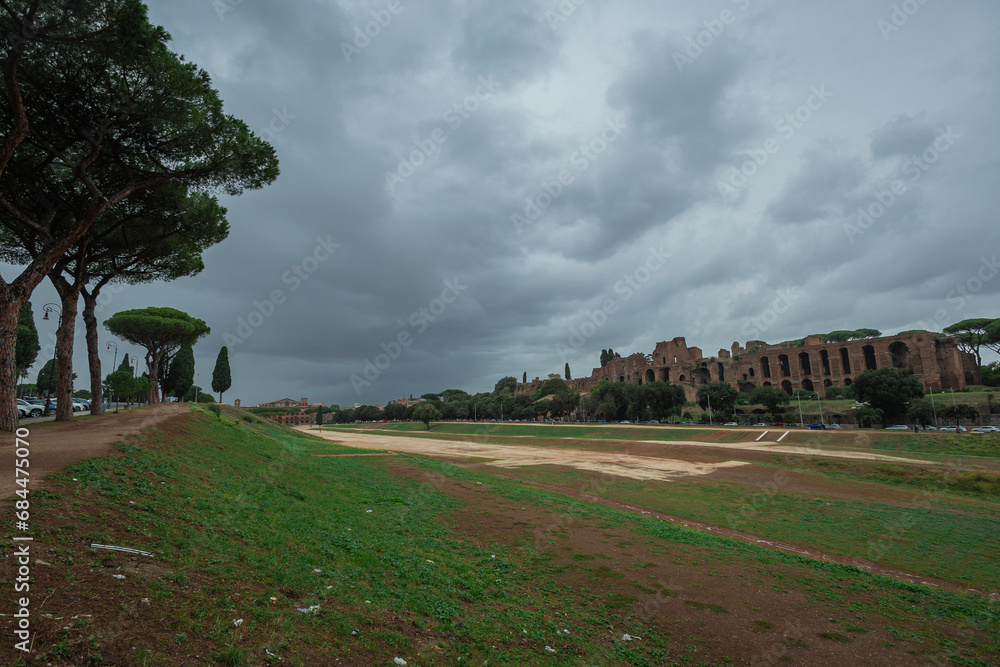 Southern part of Circo Massimo in Rome. Circus maximus was the biggest ...