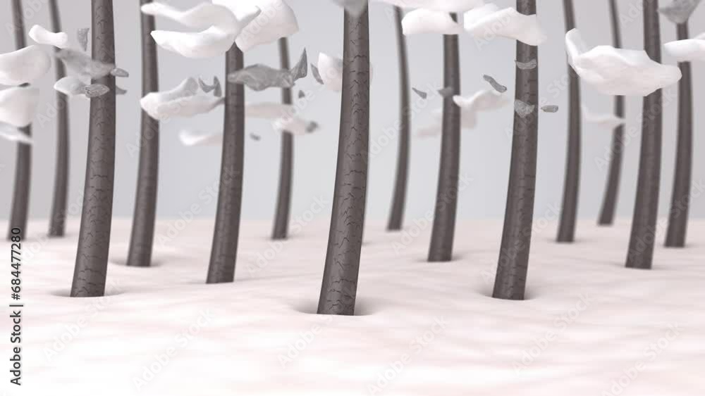 Anti-dandruff treatment. Medical beauty 3d animation shows white dead ...