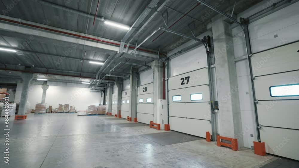 Array of entrances for trucks to load merchandise in a spacious storage ...