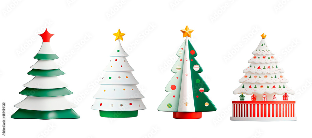 set of Christmas tree png 3d Isolated on transparent background ...