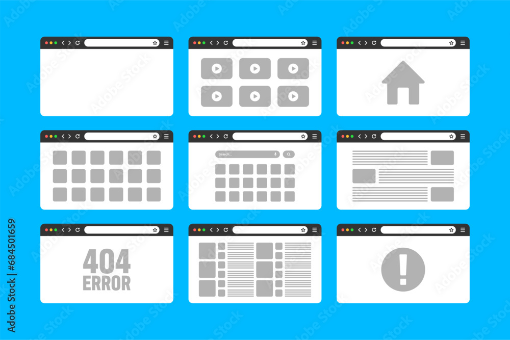 Photo & Art Print Web browser window, pages layout with toolbar and search field, 32 pixels