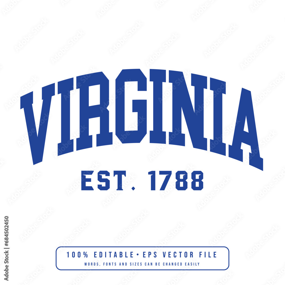 Virginia text effect vector. Editable college t-shirt design printable ...