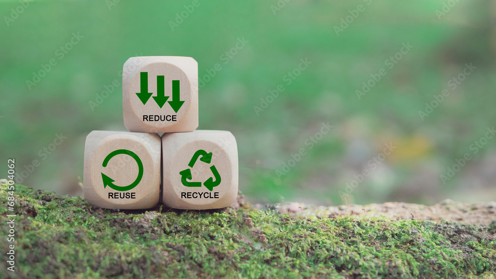 icons recycle reduce reuse on blocks. Ecological and save the earth ...