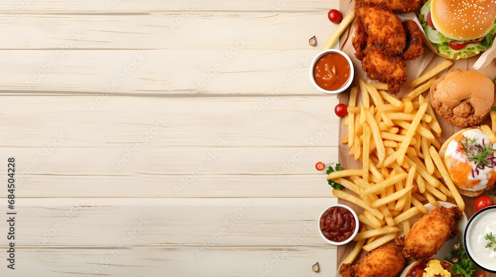 selection of take out and fast foods corner border background. Stock ...