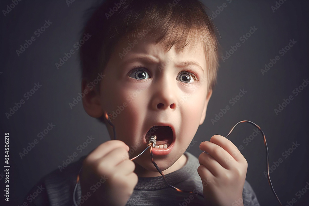 The kid plays with exposed wires and a garland. Danger for the baby at ...