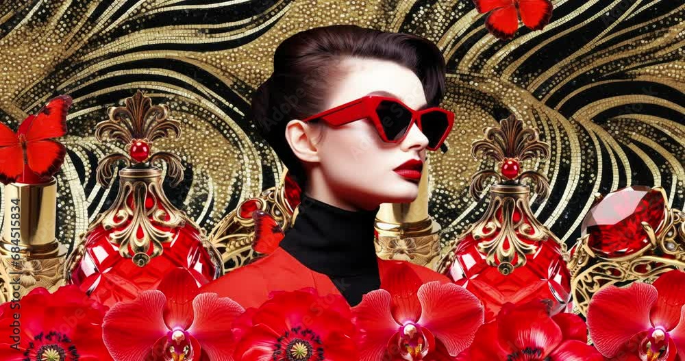 Fashion animation loop collage. Chic lady and red accessories. Content ...