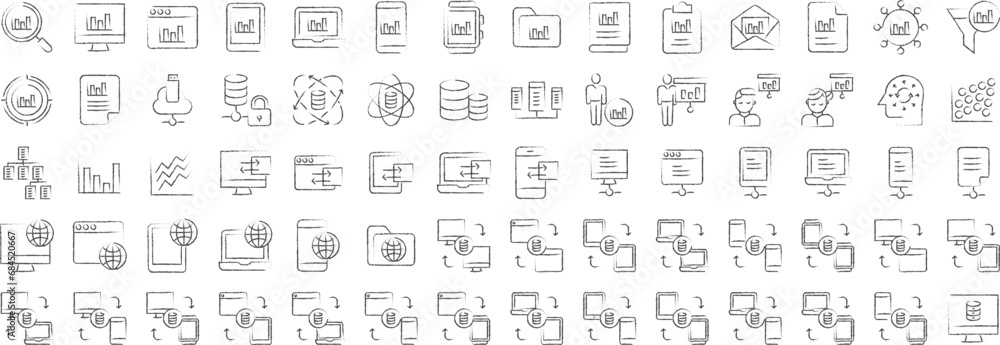 Cloud database and web server hand drawn icons set, including icons ...