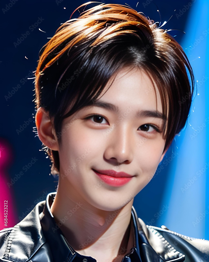 portrait of a beautiful smiling handsome Korean man like a K-pop idol ...