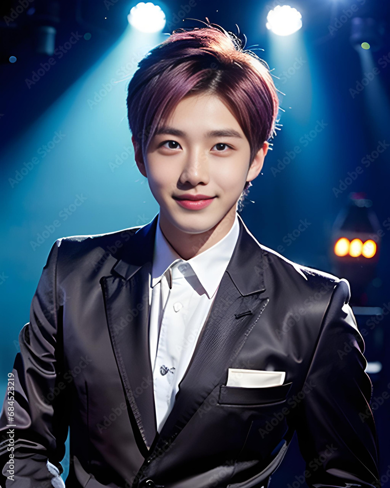 portrait of a beautiful smiling handsome Korean man like a K-pop idol ...