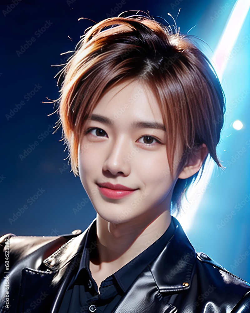 portrait of a beautiful smiling handsome Korean man like a K-pop idol ...