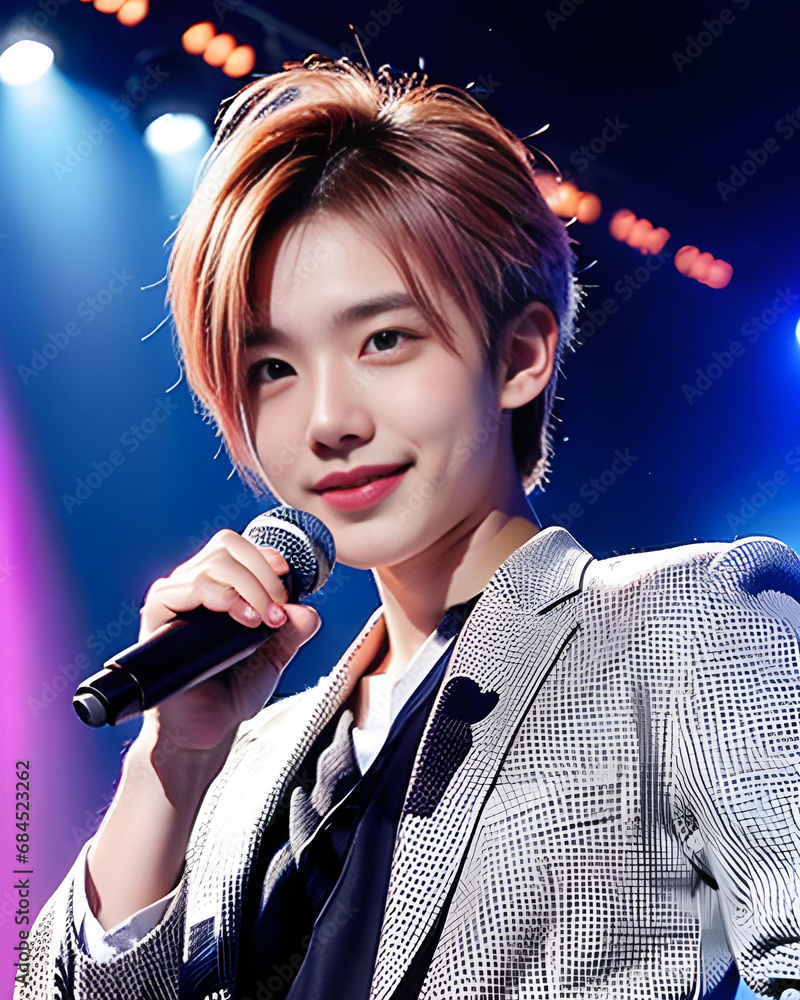 portrait of a beautiful smiling handsome Korean man like a K-pop idol ...