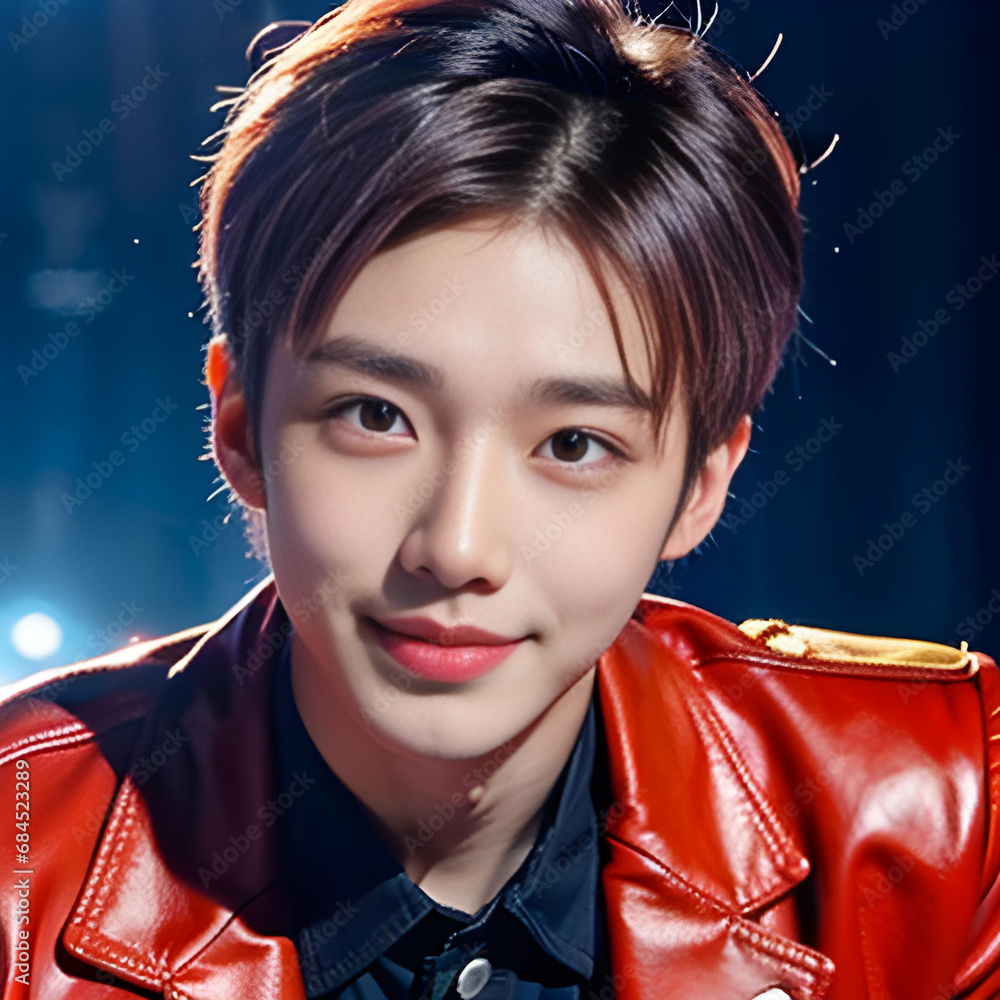 portrait of a beautiful smiling handsome Korean man like a K-pop idol ...