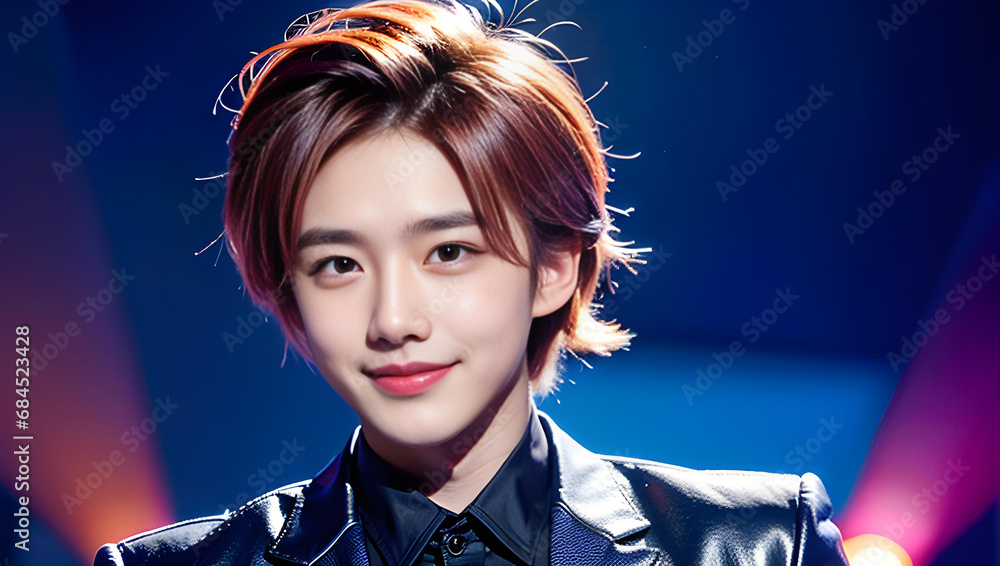portrait of a beautiful smiling handsome Korean man like a K-pop idol ...