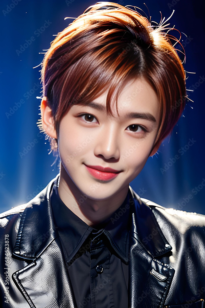 portrait of a beautiful smiling handsome Korean man like a K-pop idol ...
