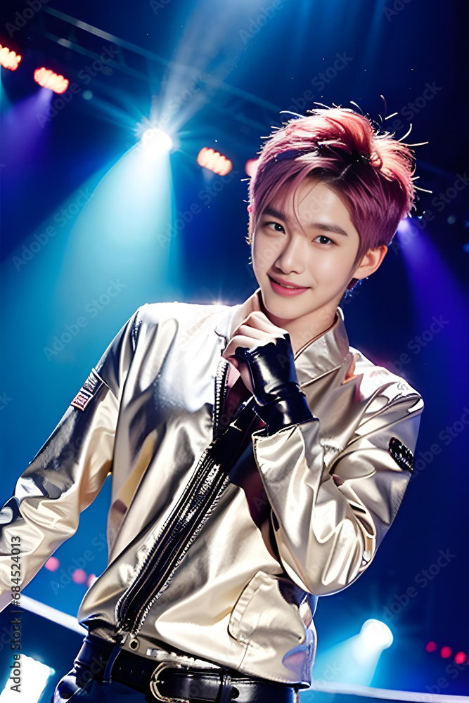 portrait of a beautiful smiling handsome Korean man like a K-pop idol ...