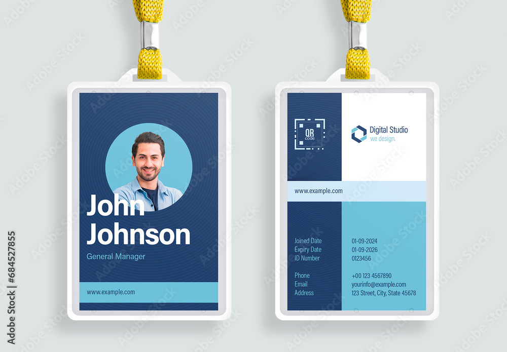 ID Card Layout with Blue Accents Stock Template | Adobe Stock