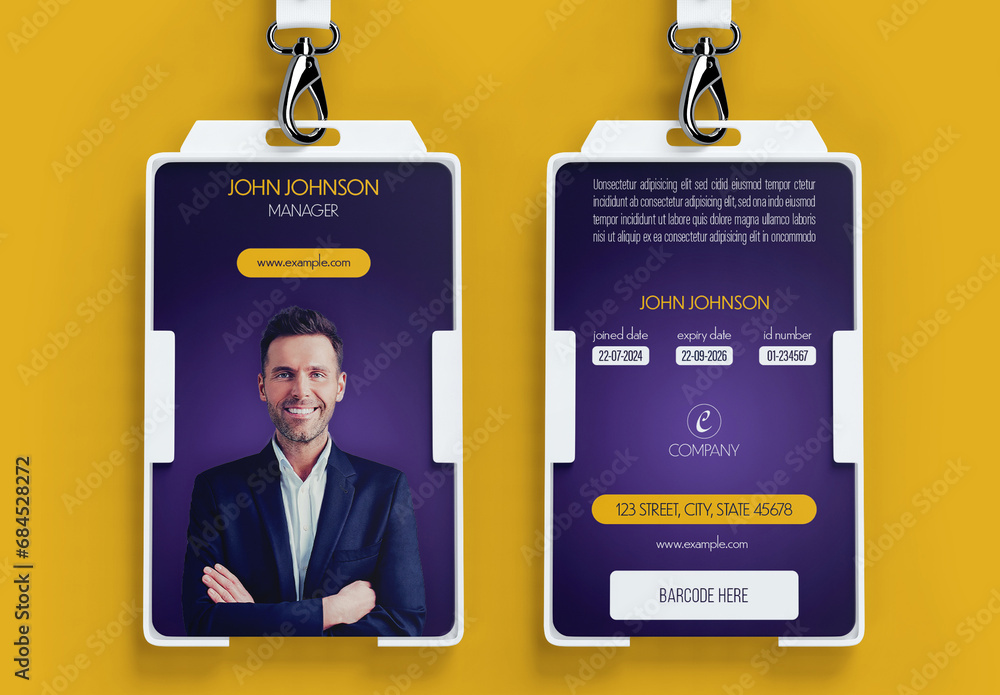 ID Card Layout with Yellow Accents Stock Template | Adobe Stock